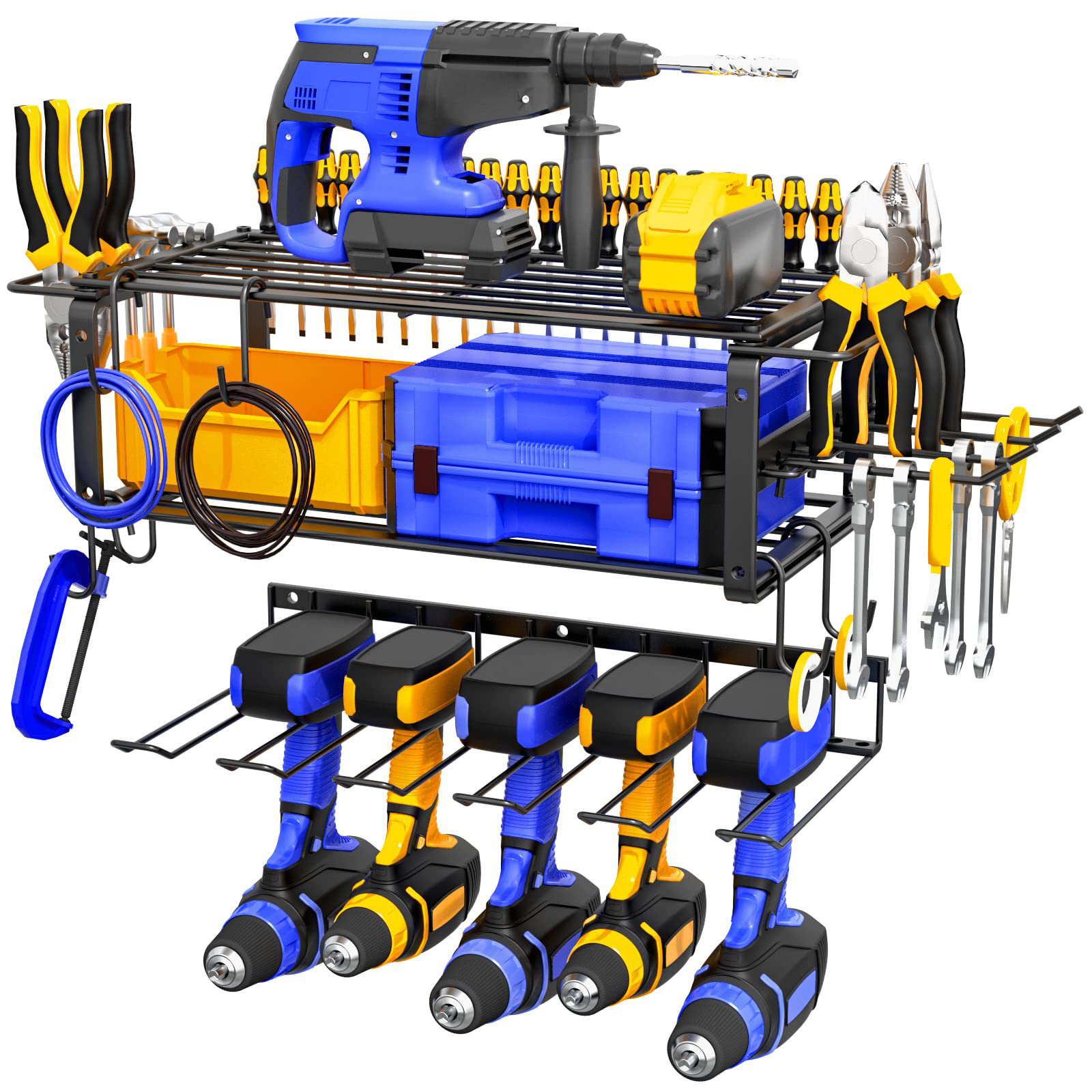 Rebrilliant 3-Tier 5-Drill Slot Metal Wall Mount Tool Organizer, Black ...