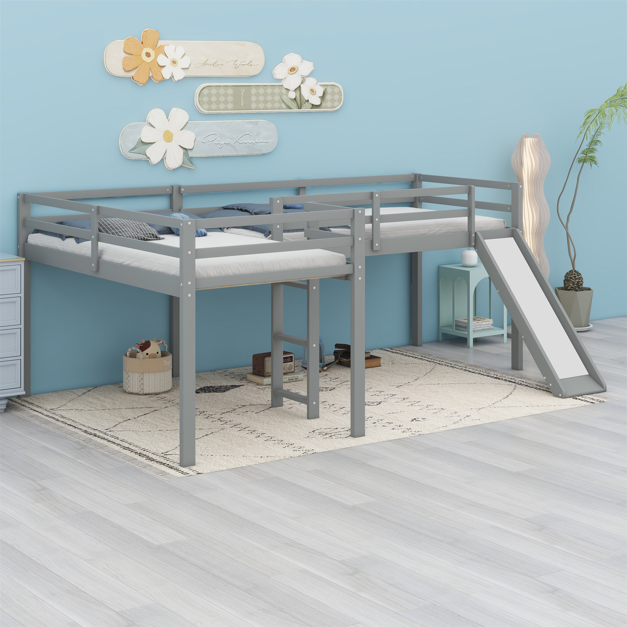 Harriet Bee L-Shaped Loft Bed With Ladder And Slide | Wayfair