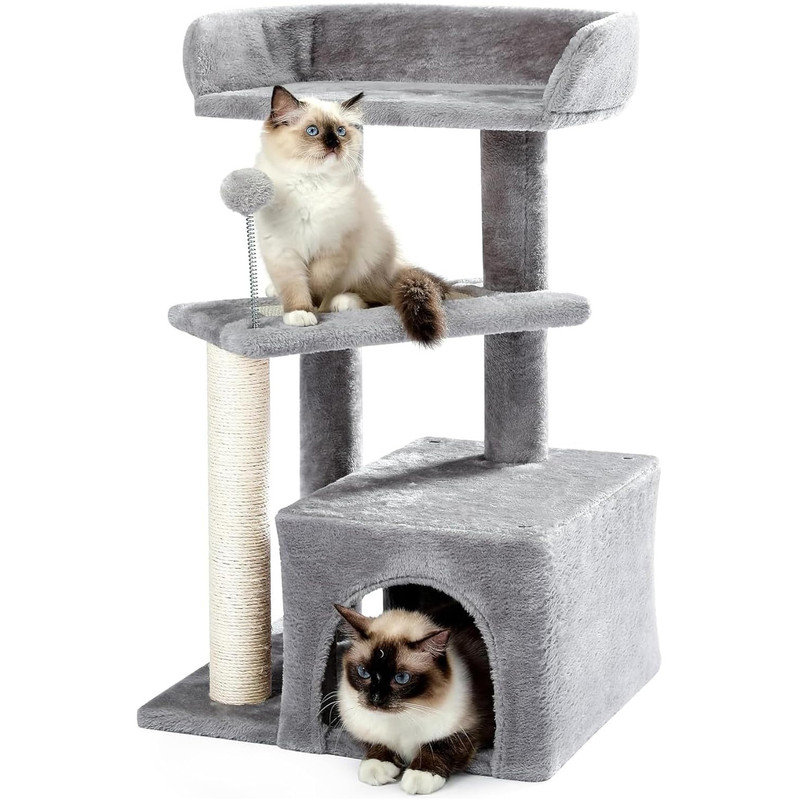 Latitude Run® Carpet Cat Tower for Indoors Cats, Cute Wood Kitty Condo ...