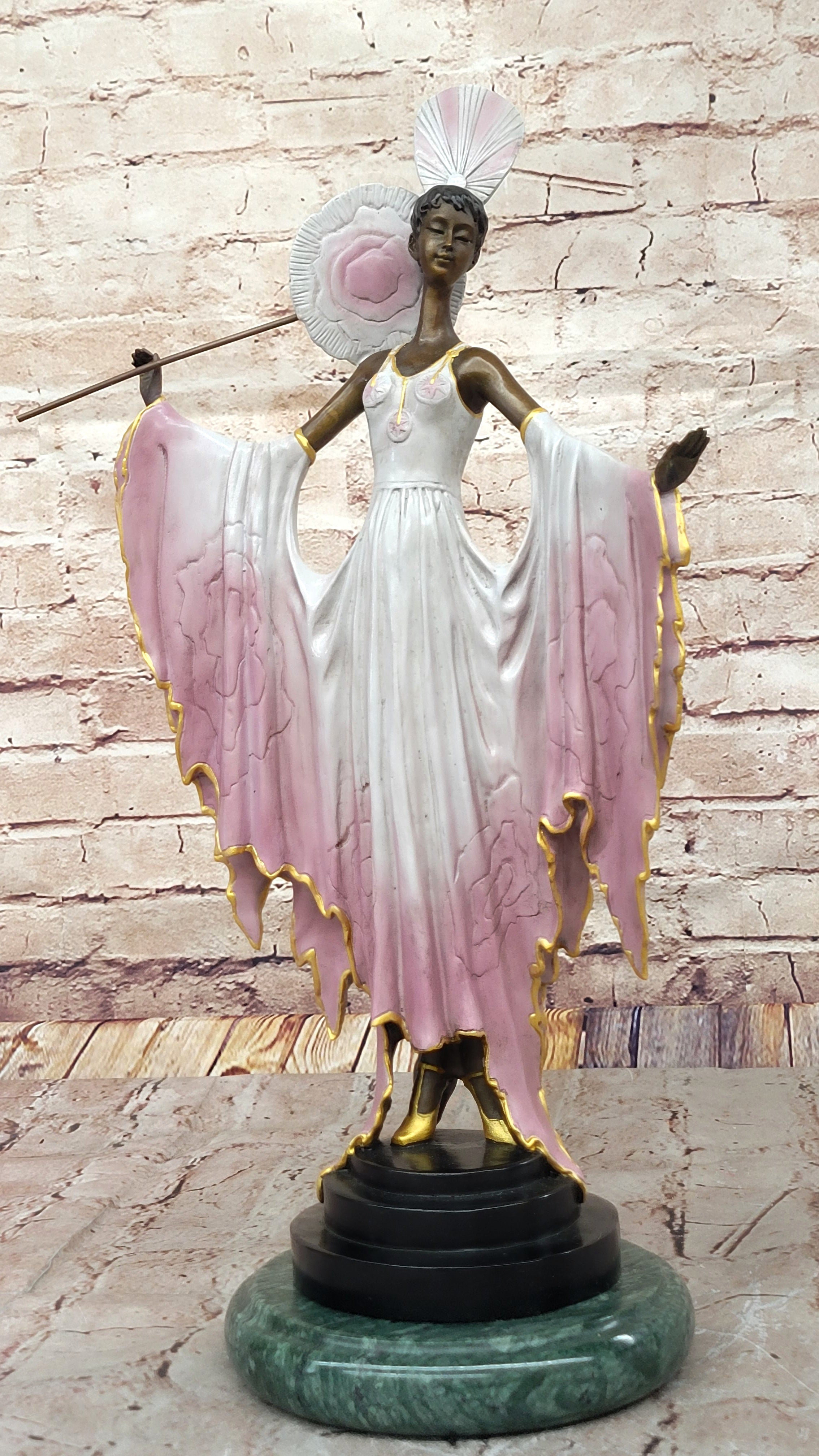 Red Barrel Studio® Fan Lady by J. Erte Bronze Sculpture Green Marble ...