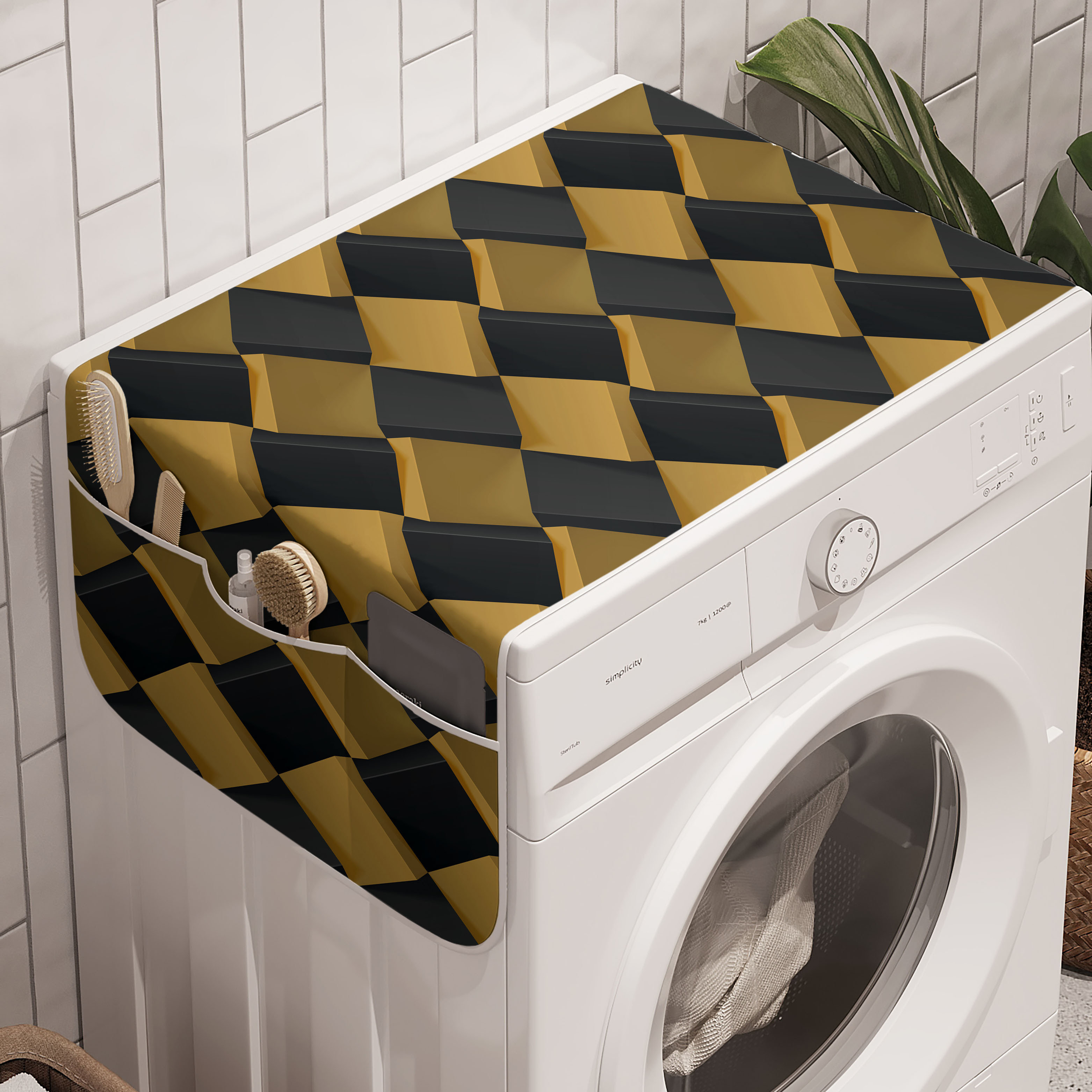 Ambesonne Checkered Washing Machine Organizer Pack of 2 47" x 18.5 ...