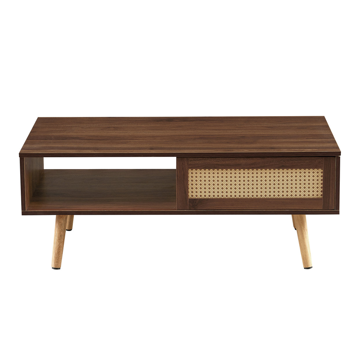 George Oliver Coffee Table, Sliding Door For Storage, Solid Wood Legs ...