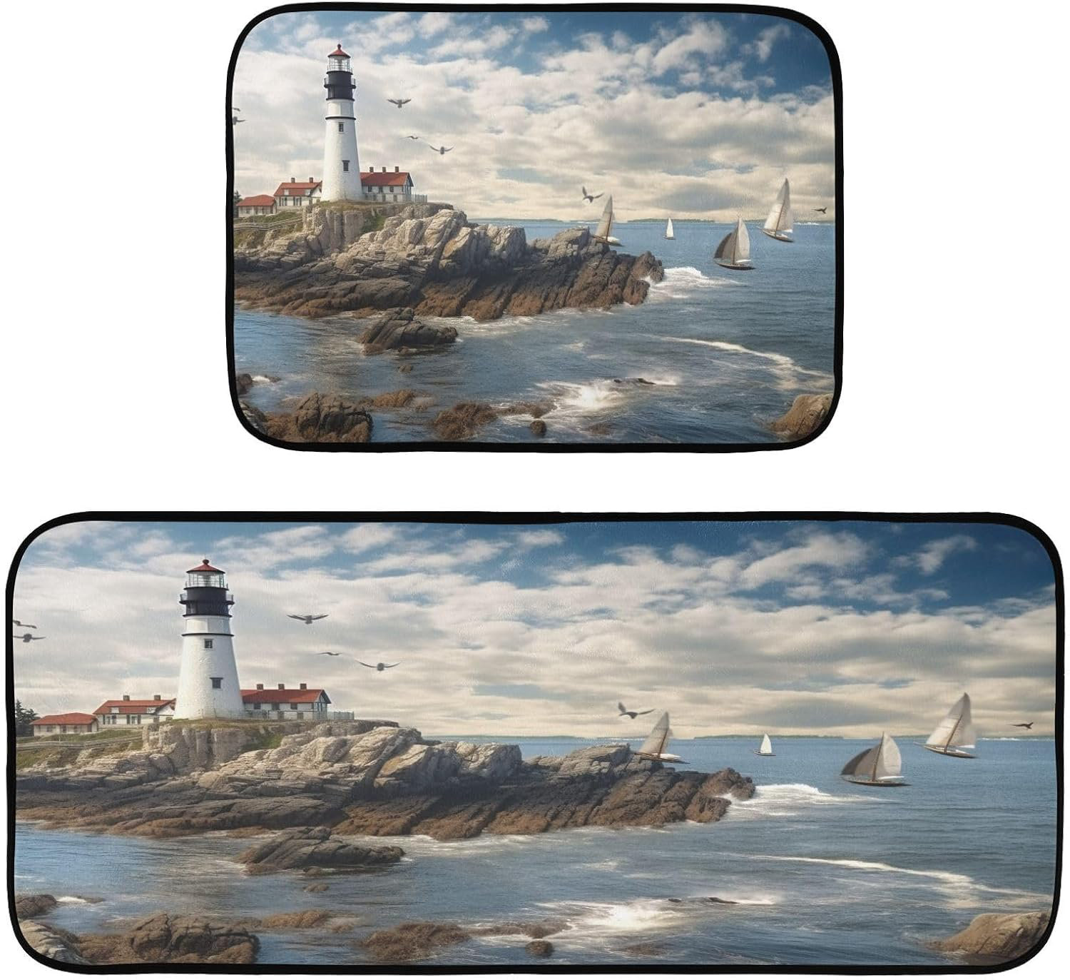 Longshore Tides Lighthouse On Beach Kitchen Mat - Cushioned Anti ...