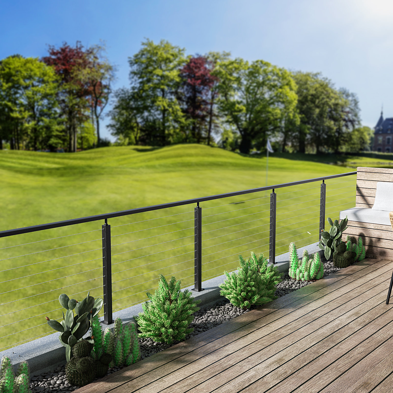 RoomTec Handrail Black Rectangular Top Rail with End Caps Cable Railing ...