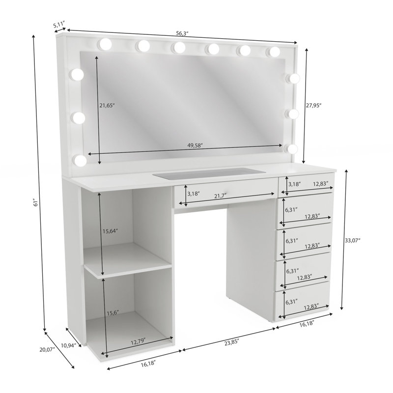 Boahaus LLC Boahaus Louise Extra-Large Lighted Makeup Vanity with Big ...
