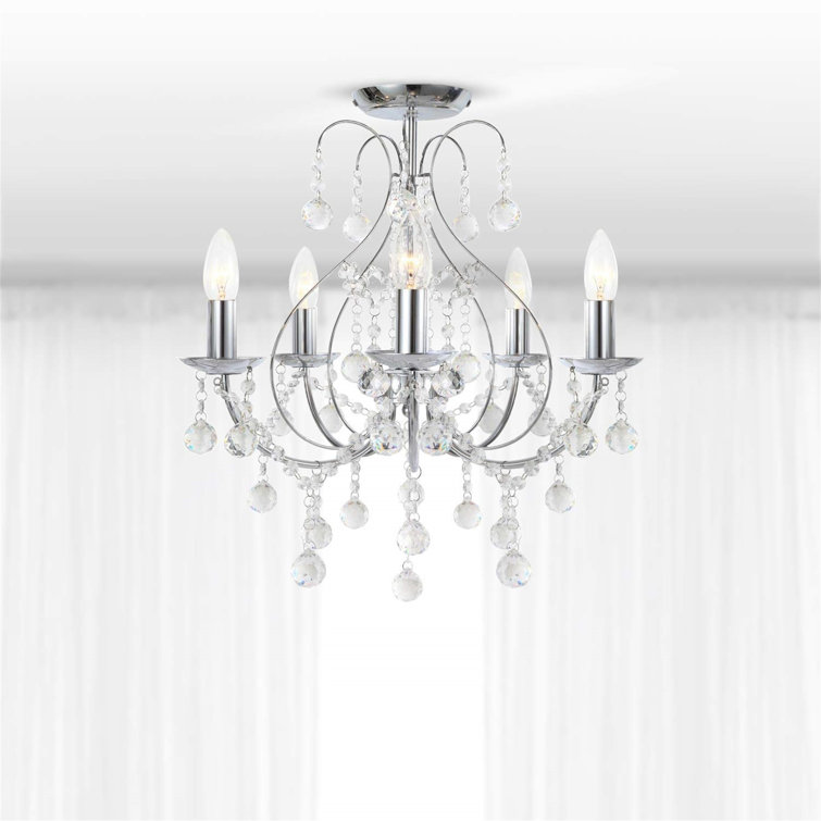 URBNLIVING Luxury White & Crystal 5 Light Ceiling Chandelier Light ...