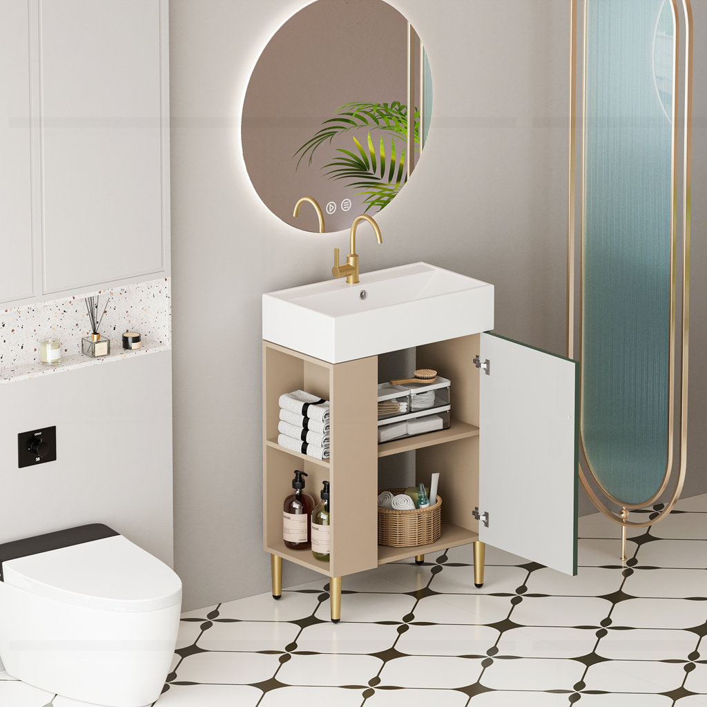 Mercer41 Open-shelving Bathroom Vanity with Ceramic Sink and Soft ...