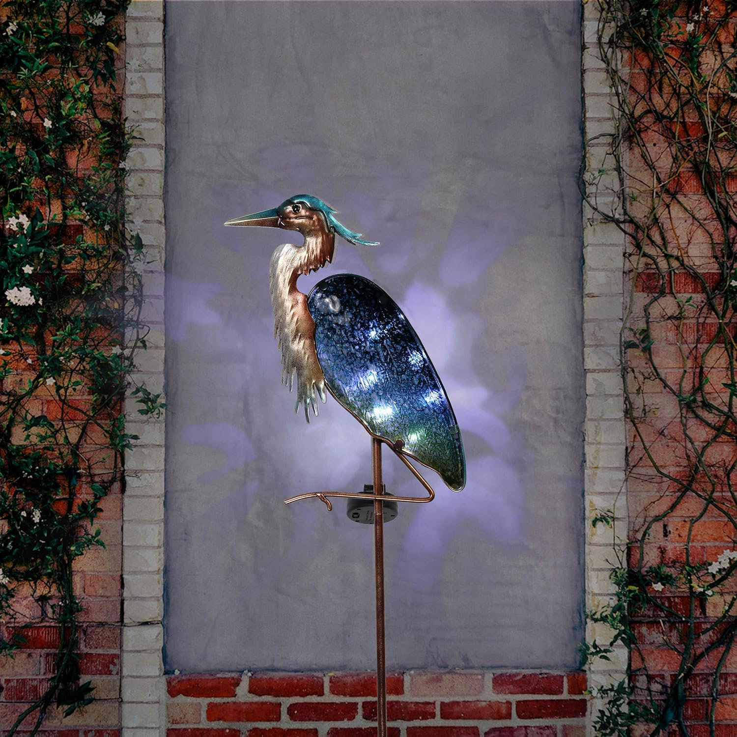 Dovecove Blue Heron Solar Light, 42” Glass Lawn Decorations with ...