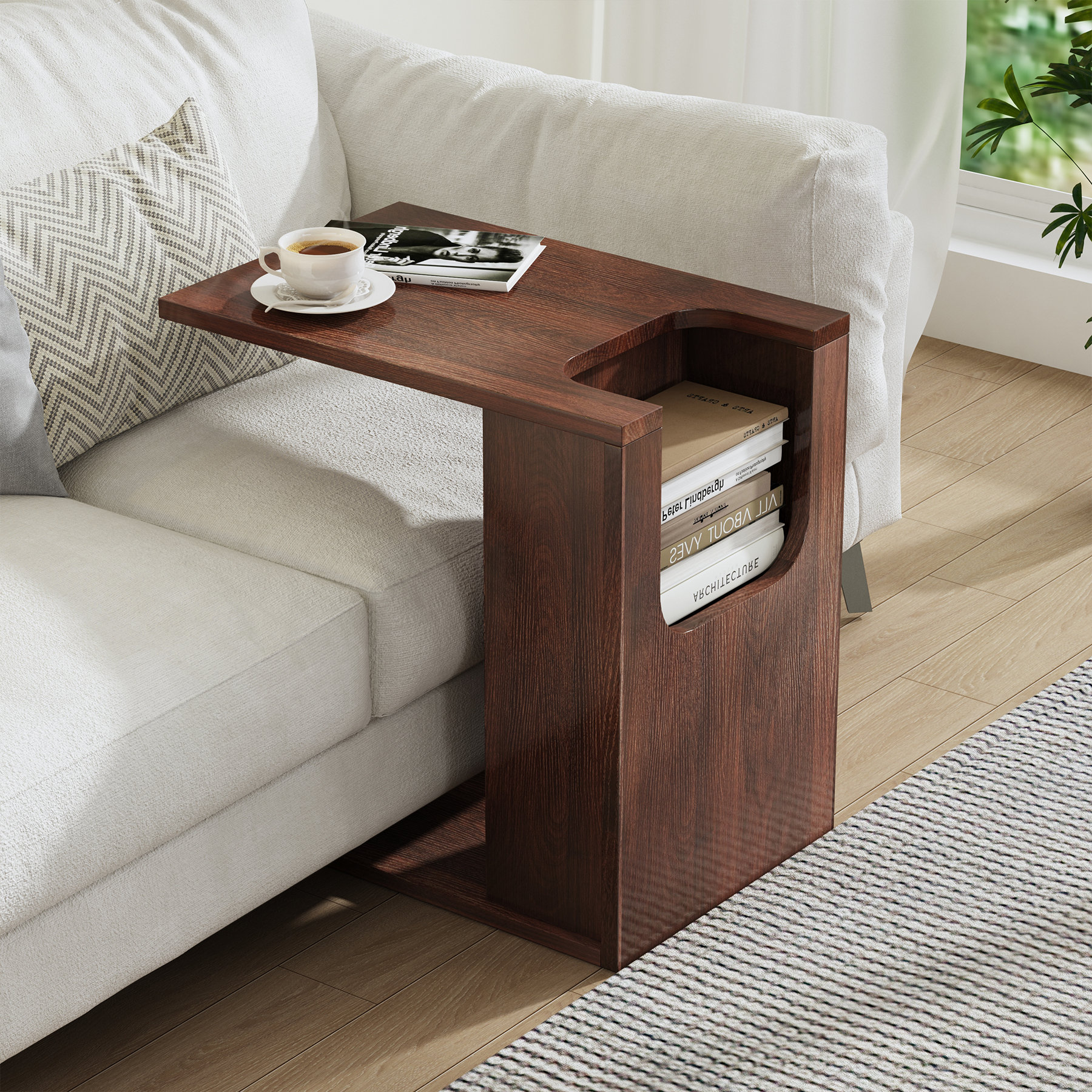 Millwood Pines 23-Inch C-Shaped End Table With Storage For Couch ...