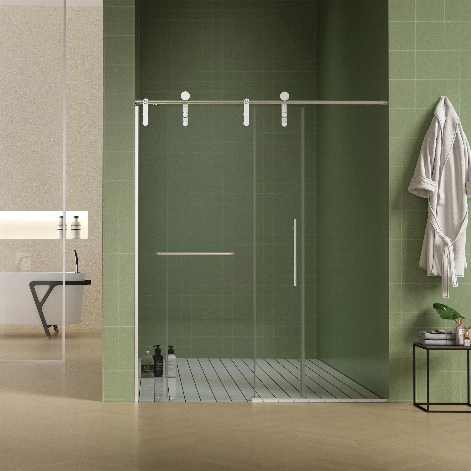 CHENYUANDIANZI 56"-60"W X 70"H Frameless Shower Door, Sliding Shower ...
