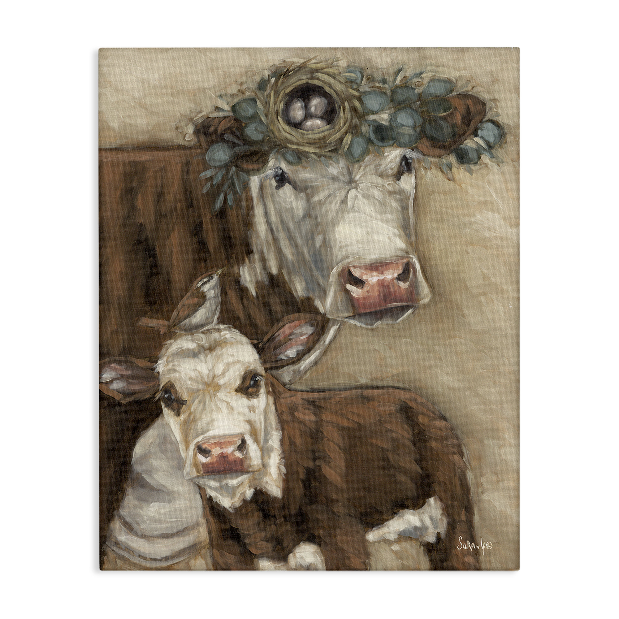 Ophelia & Co. Cow & Calf with Bird Nest Canvas Wall Art by Sara G ...