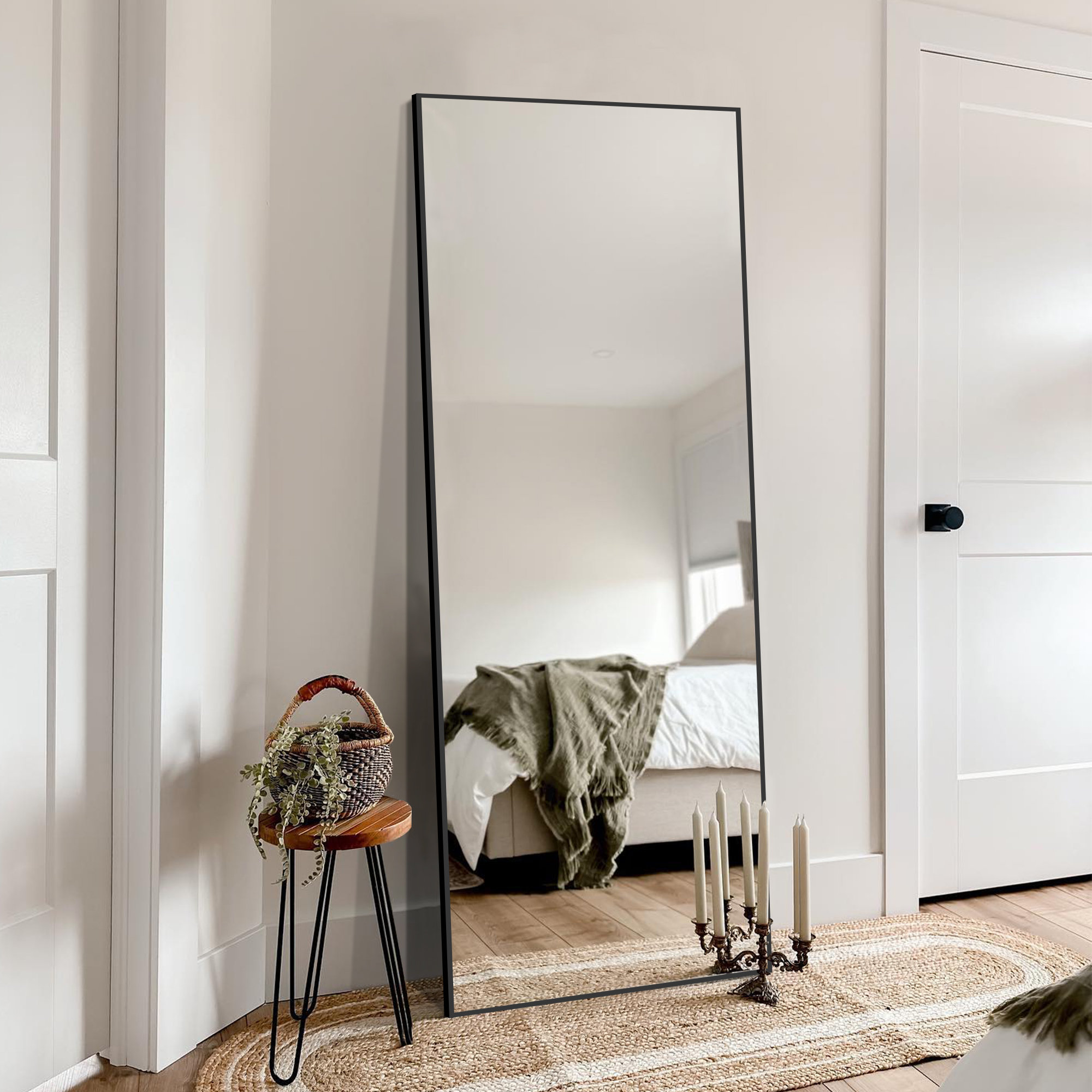 Ebern Designs Hajir 64"x 21" Rectangle Metal Floor Mirror Accent Mirror ...