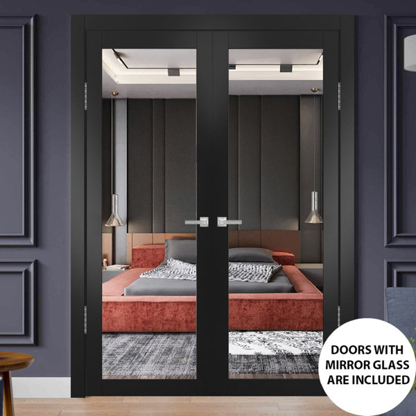 SARTODOORS Lucia Mirrored Glass French Black Doors & Reviews | Wayfair