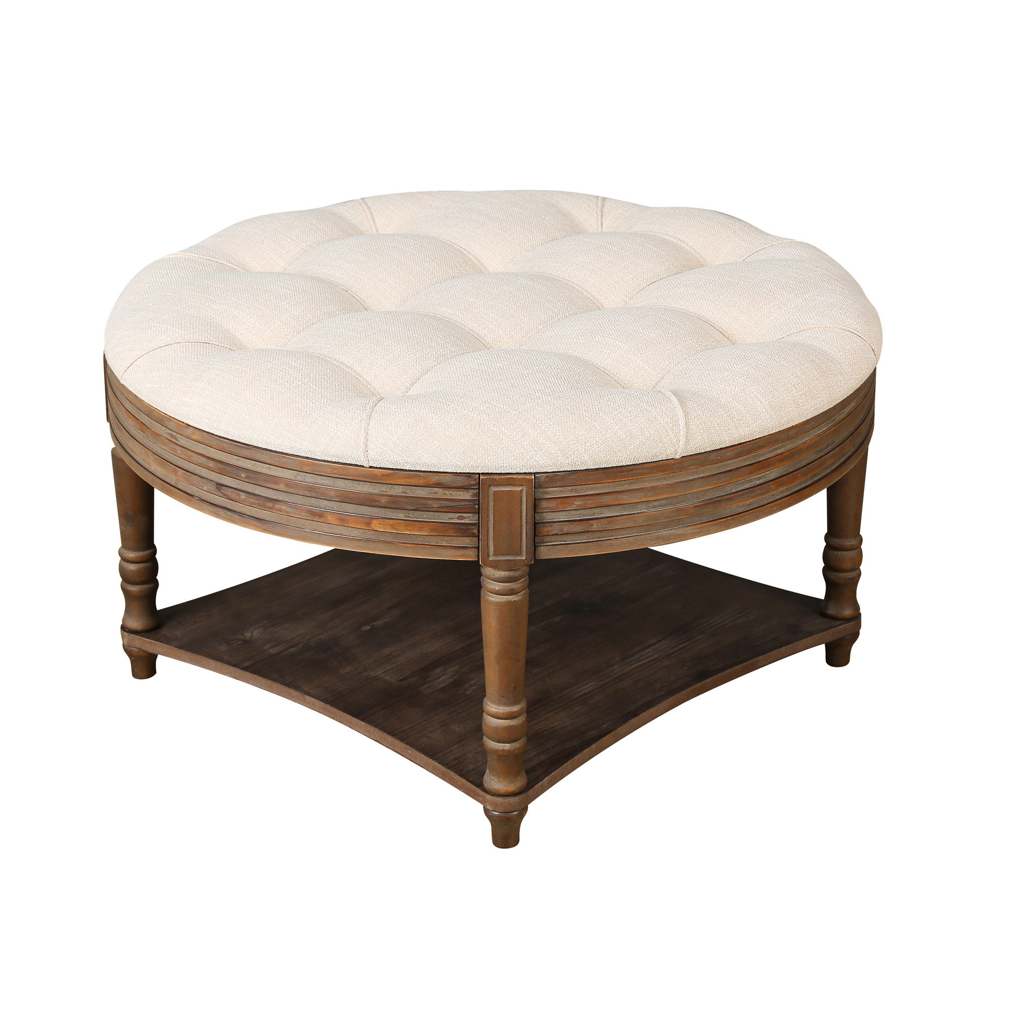 Ophelia & Co. Large Round Ottoman Coffee Table 2 Tier Oversized Button ...