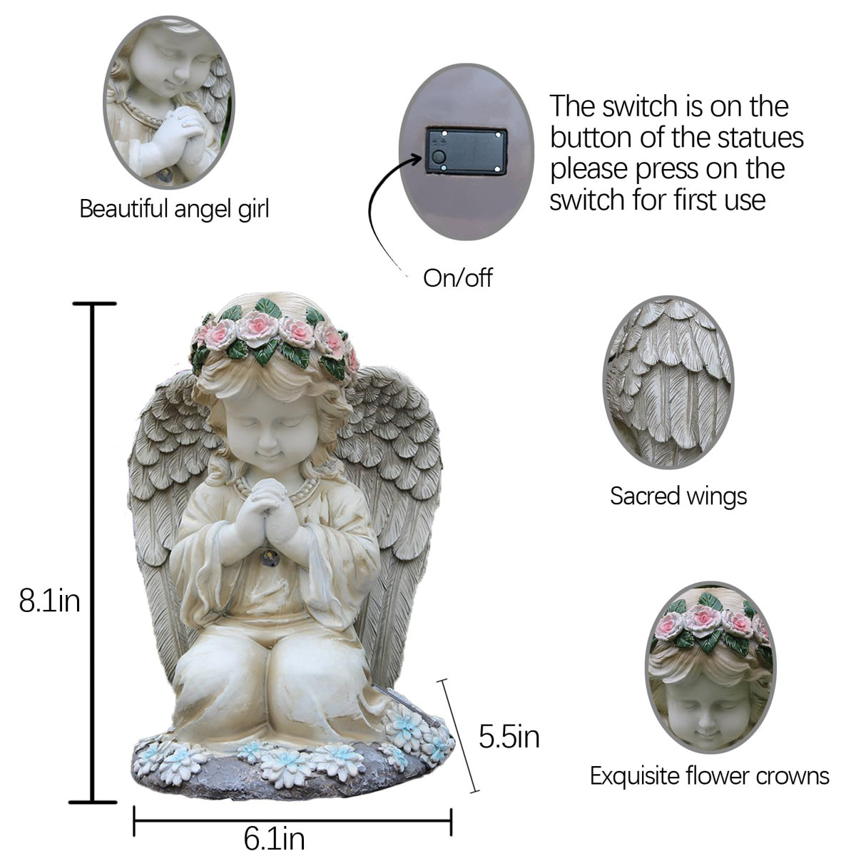 Trinx Praying Angels Figurine,Solar Garden Angel Statues, Waterproof ...