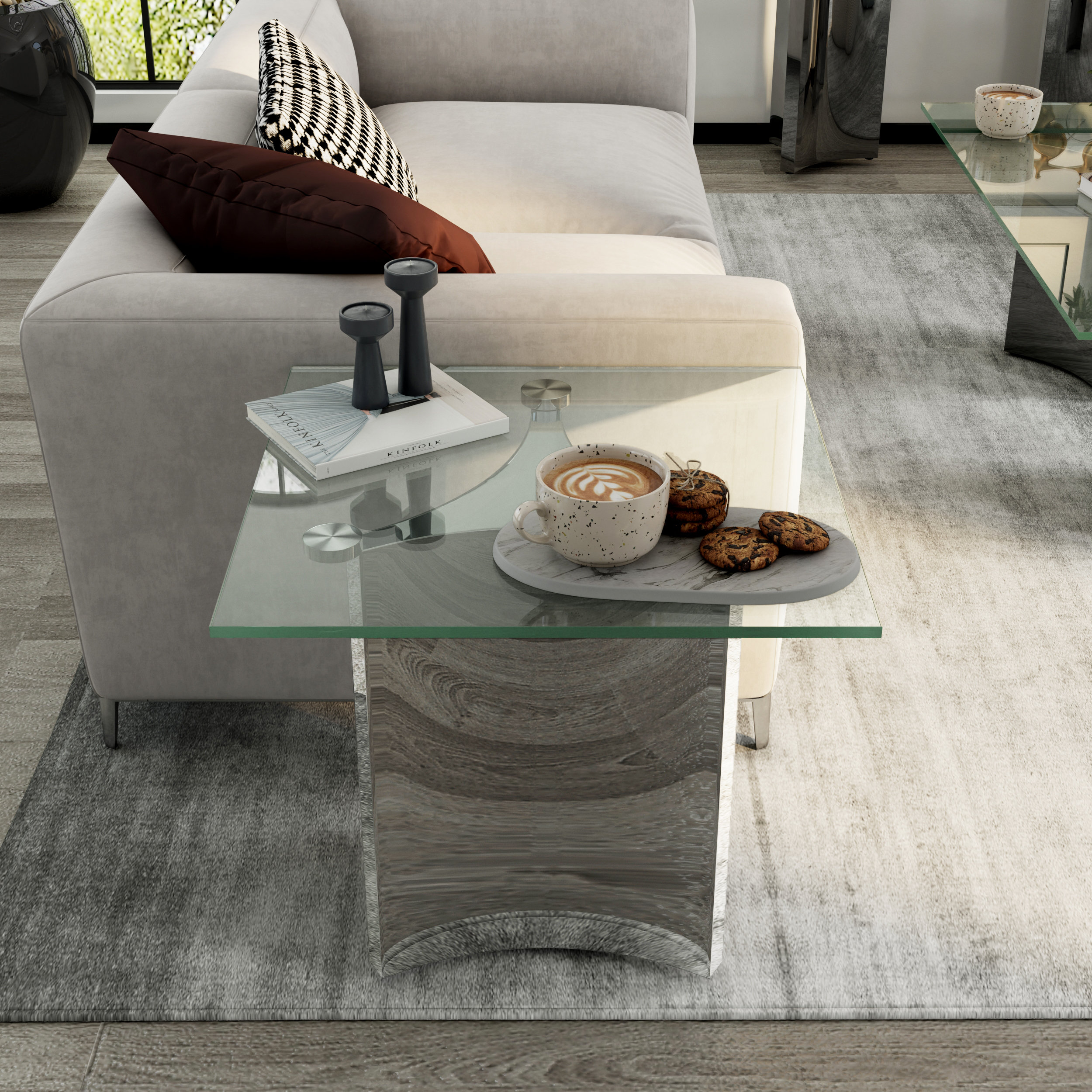 Orren Ellis 3 Piece Glass And Silver Living Room Table Set | Wayfair