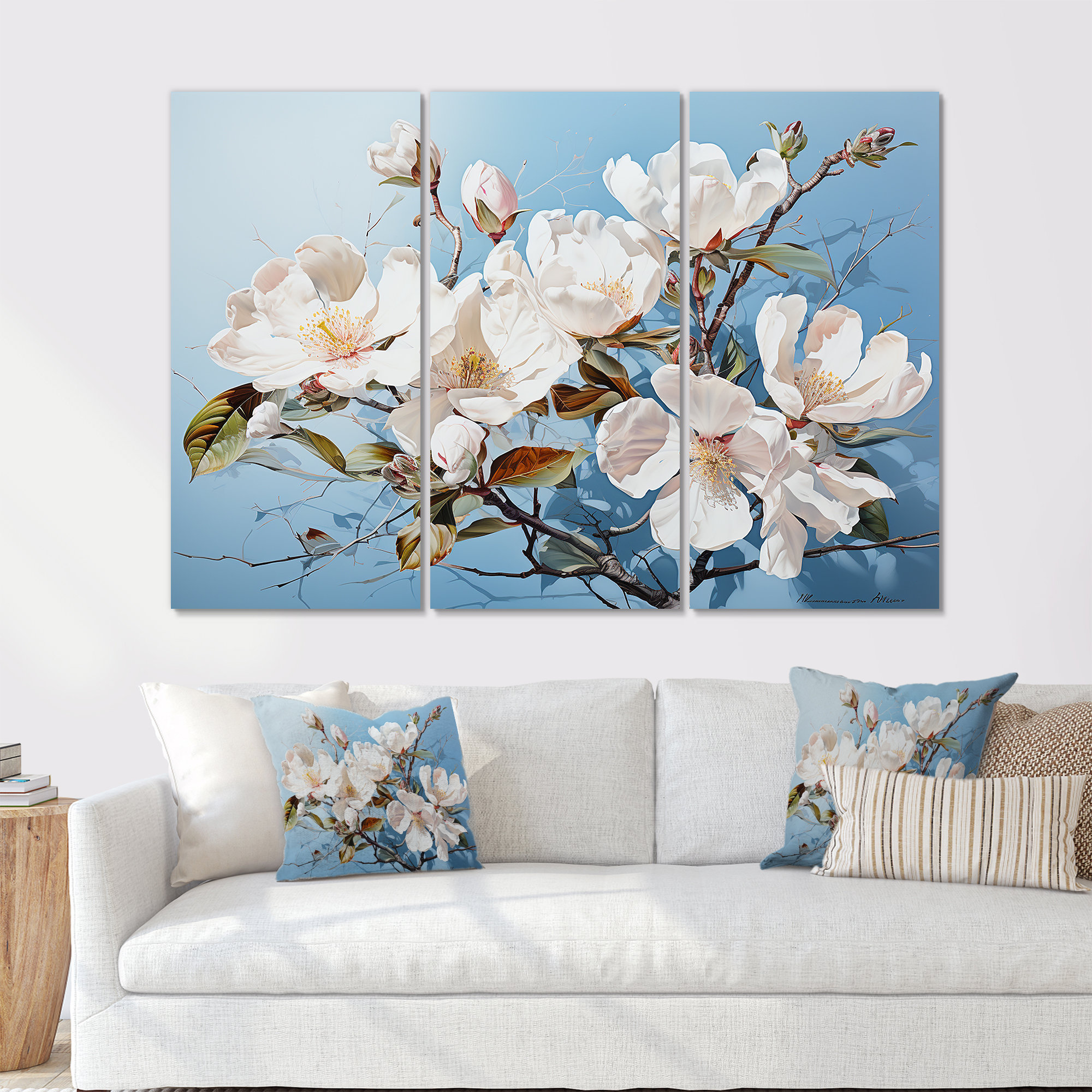 Red Barrel Studio® White And Blue Magnolias Blooms I - Flowers Wall Art ...