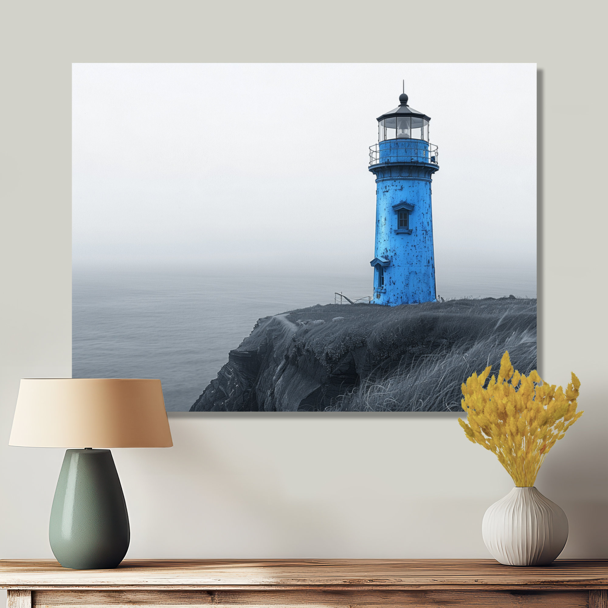 Breakwater Bay Blue Monochrome Lighthouse Photo In Winter III ...