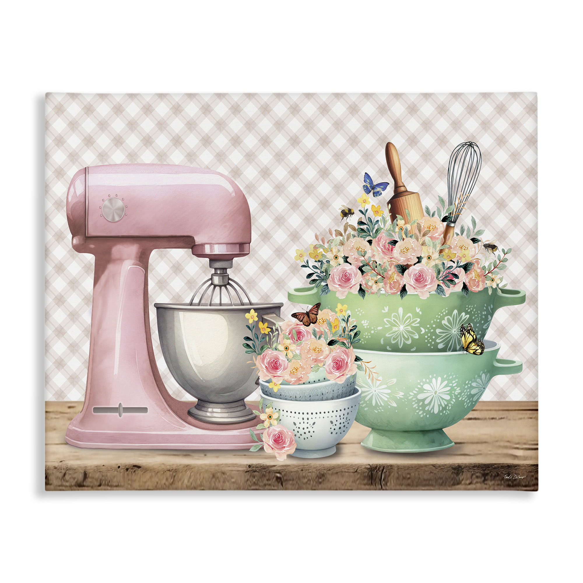 Red Barrel Studio® Floral Gingham Kitchen Canvas Wall Art by Nicole ...