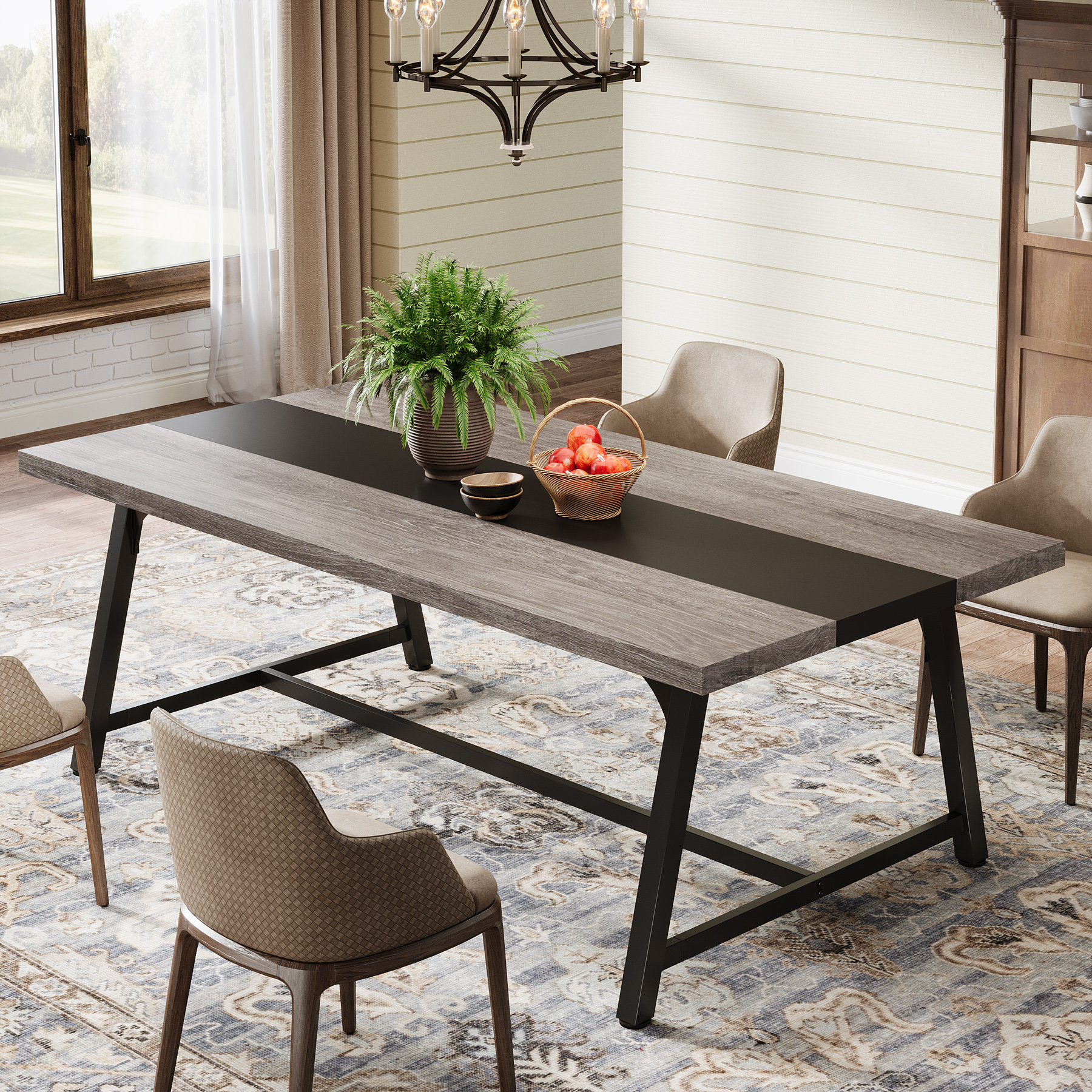 Ebern Designs 70.87 Inches Dining Table for 8, Wooden Kitchen Dinner ...