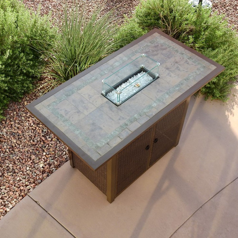 Latitude Run® Rectangluar Bar Height Tile Top Fire Pit With Wind Screen ...