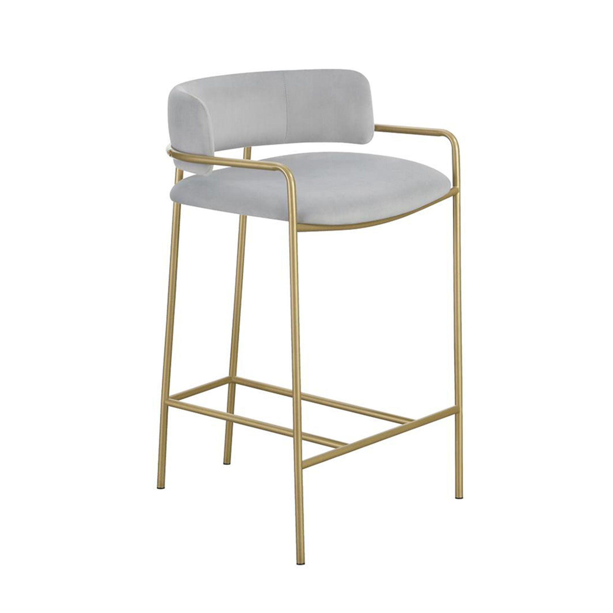 Everly Quinn Velvet Upholstered Low Back Stool, Grey and Gold | Wayfair