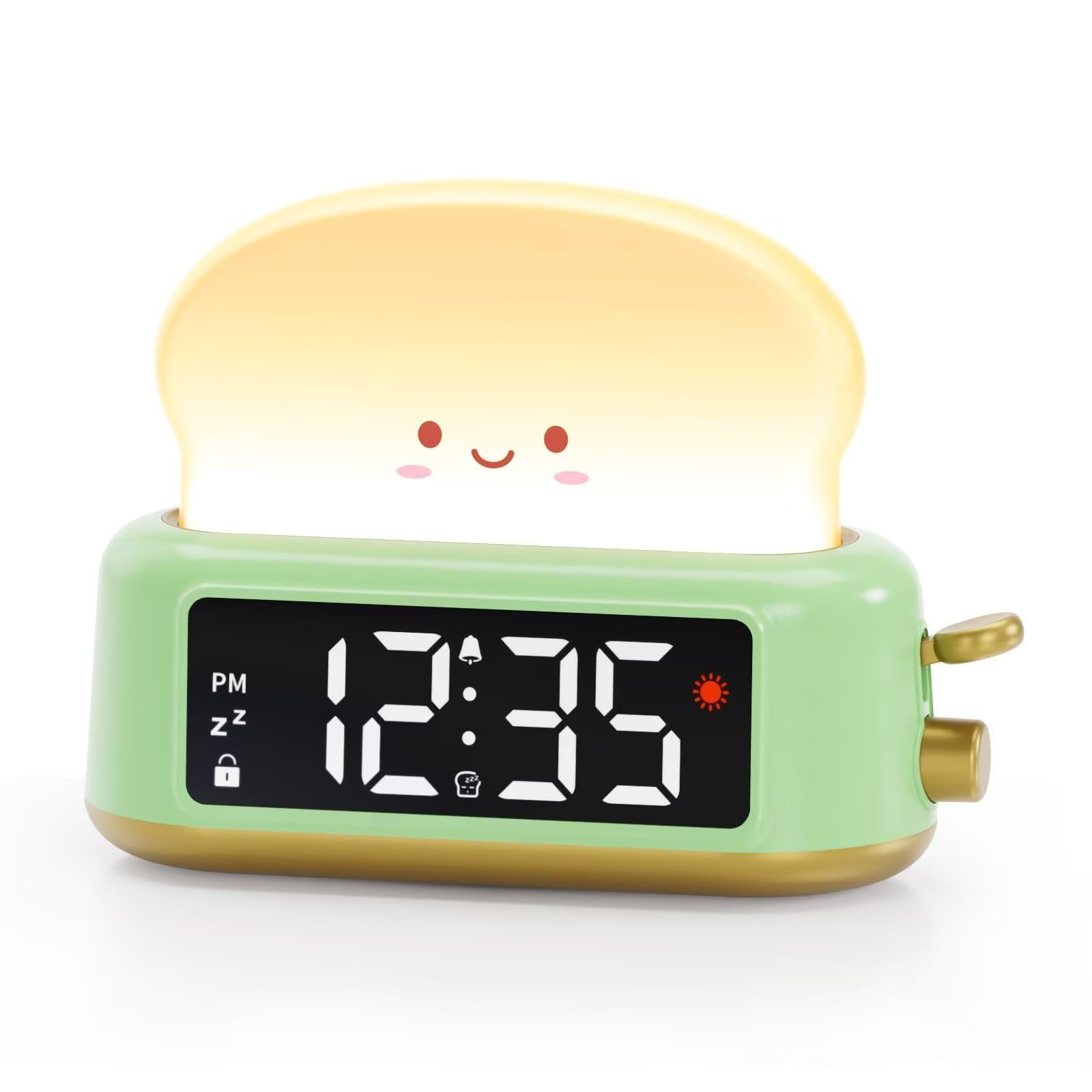 Zoomie Kids Digital Alarm Clock For Bedrooms, Cute Toast Night Light ...