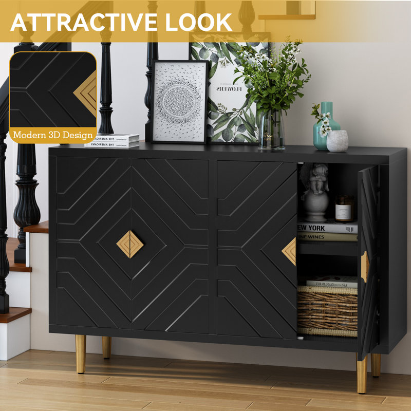 Mercer41 Shonnell 47.8'' Modern Sideboard Cabinet with 4 Embossed ...