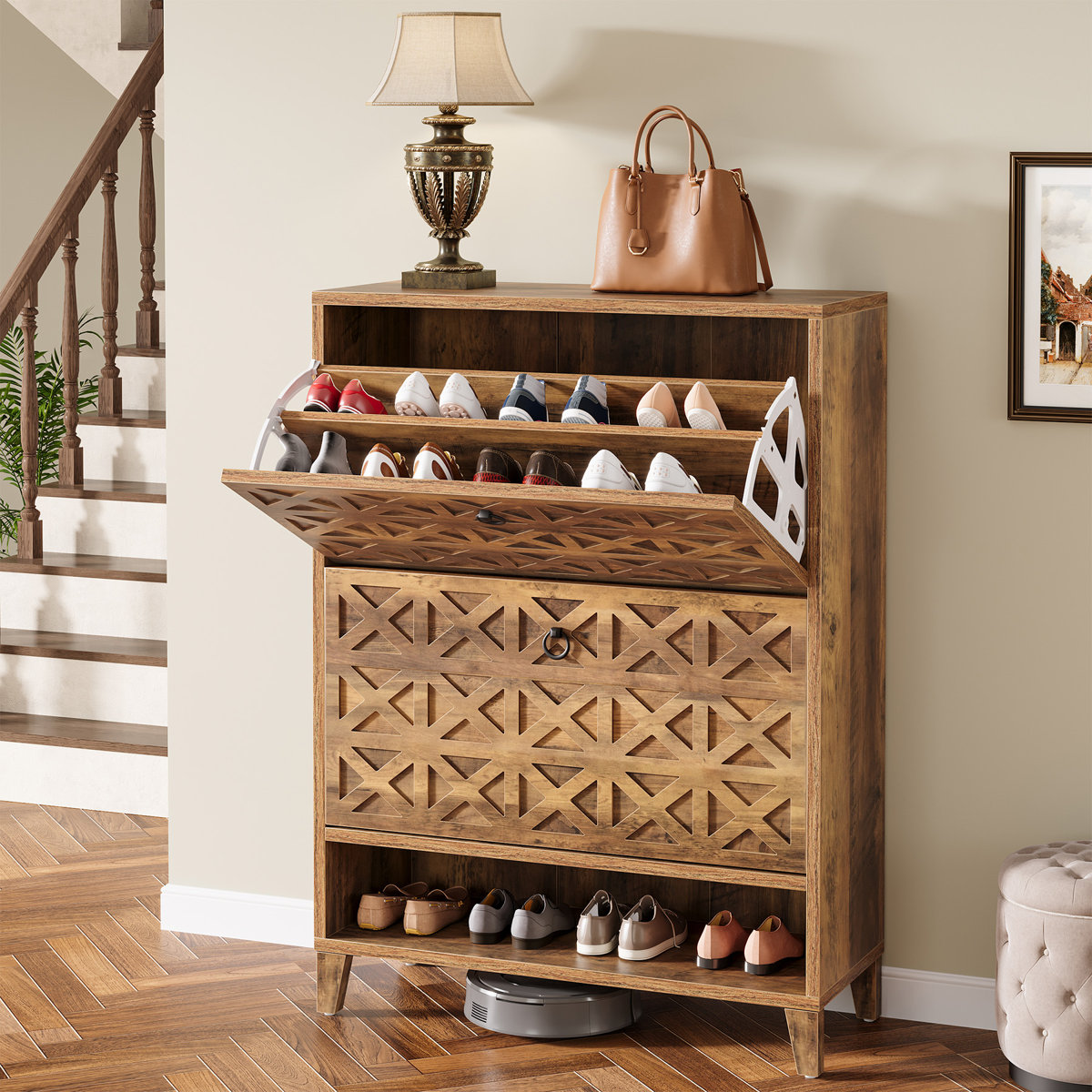 Loon Peak® 20 Pair Shoe Cabinet with 2 Flip Drawers, Entryway Shoe ...