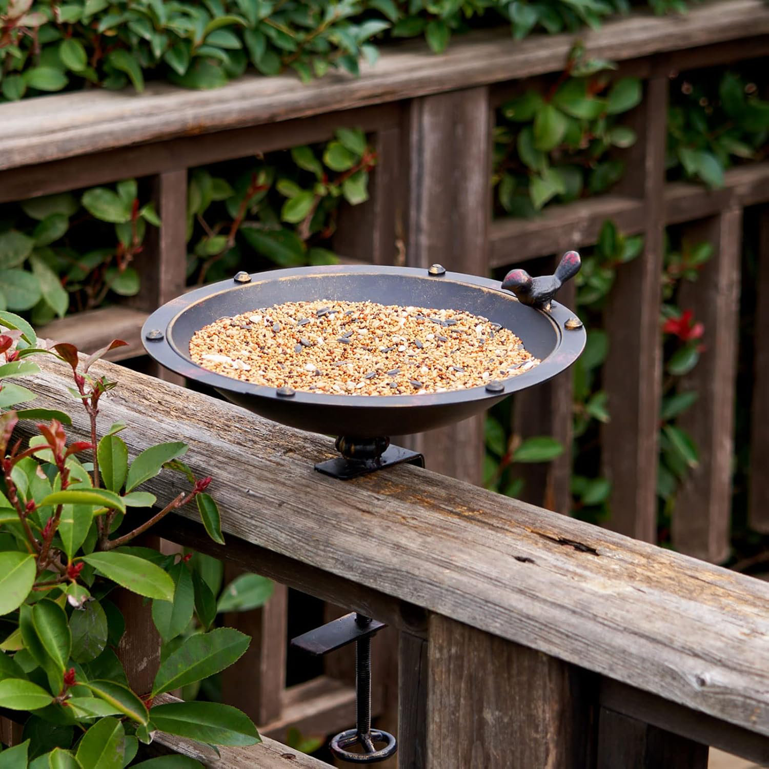 Arlmont & Co. Deck Mounted Bird Bath,Metal Bird Bath For Deck Railing ...