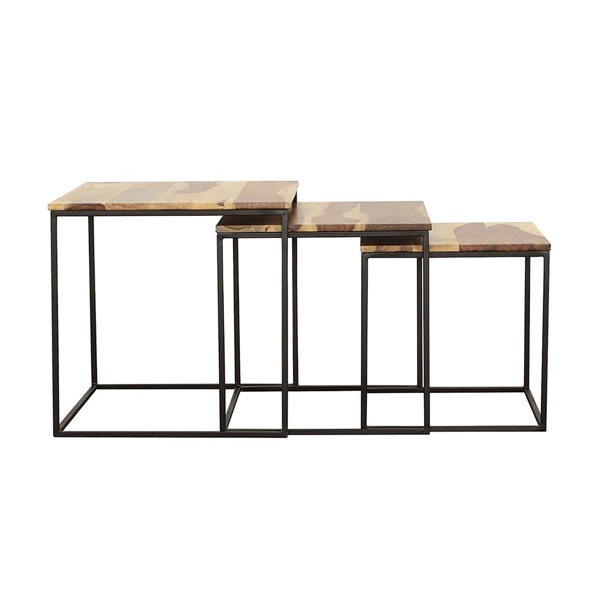 17 Stories Natural And Black 3-Piece Nesting Table | Wayfair