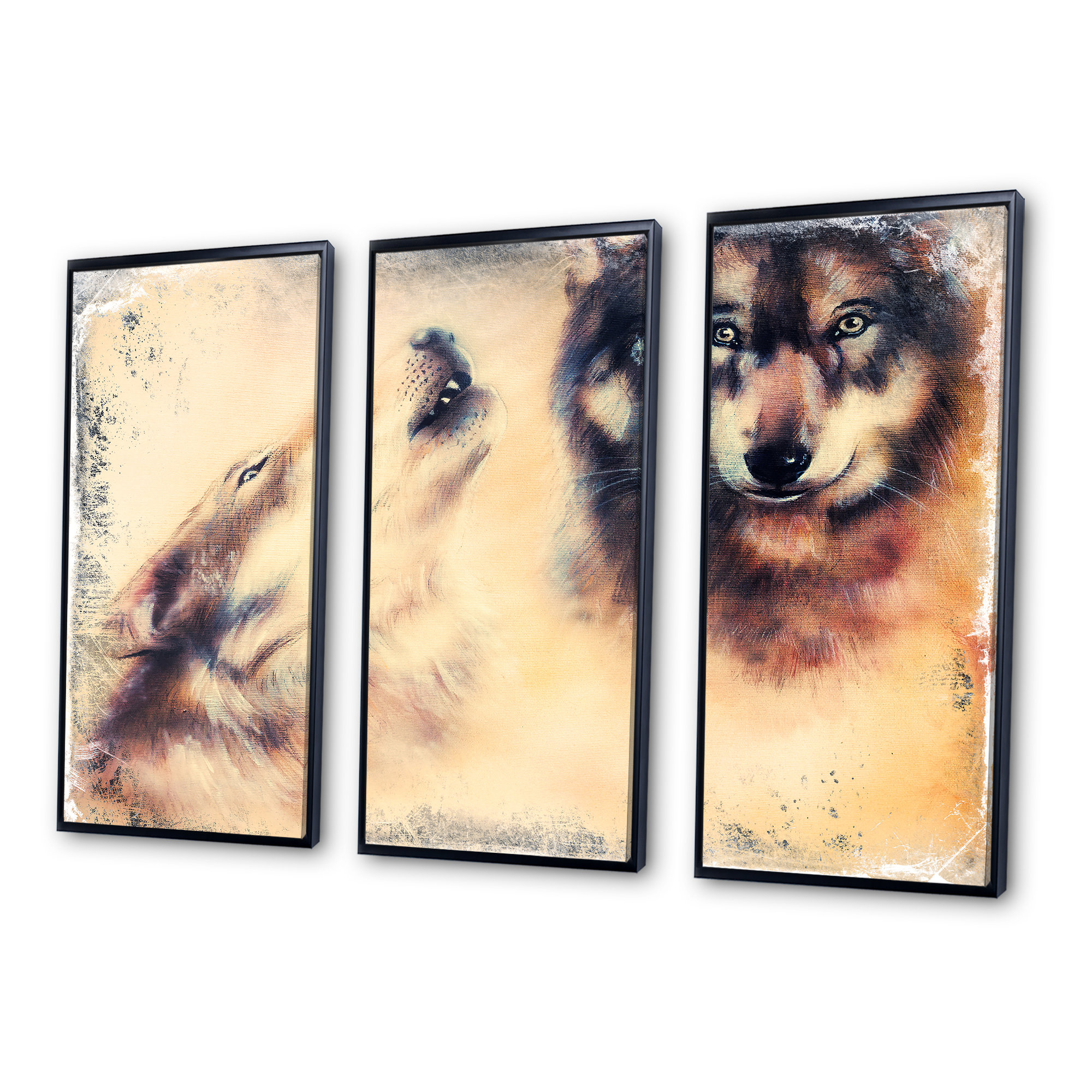 Loon Peak Howling Wolf - Animal Framed Canvas Wall Art Set Of 3 ...