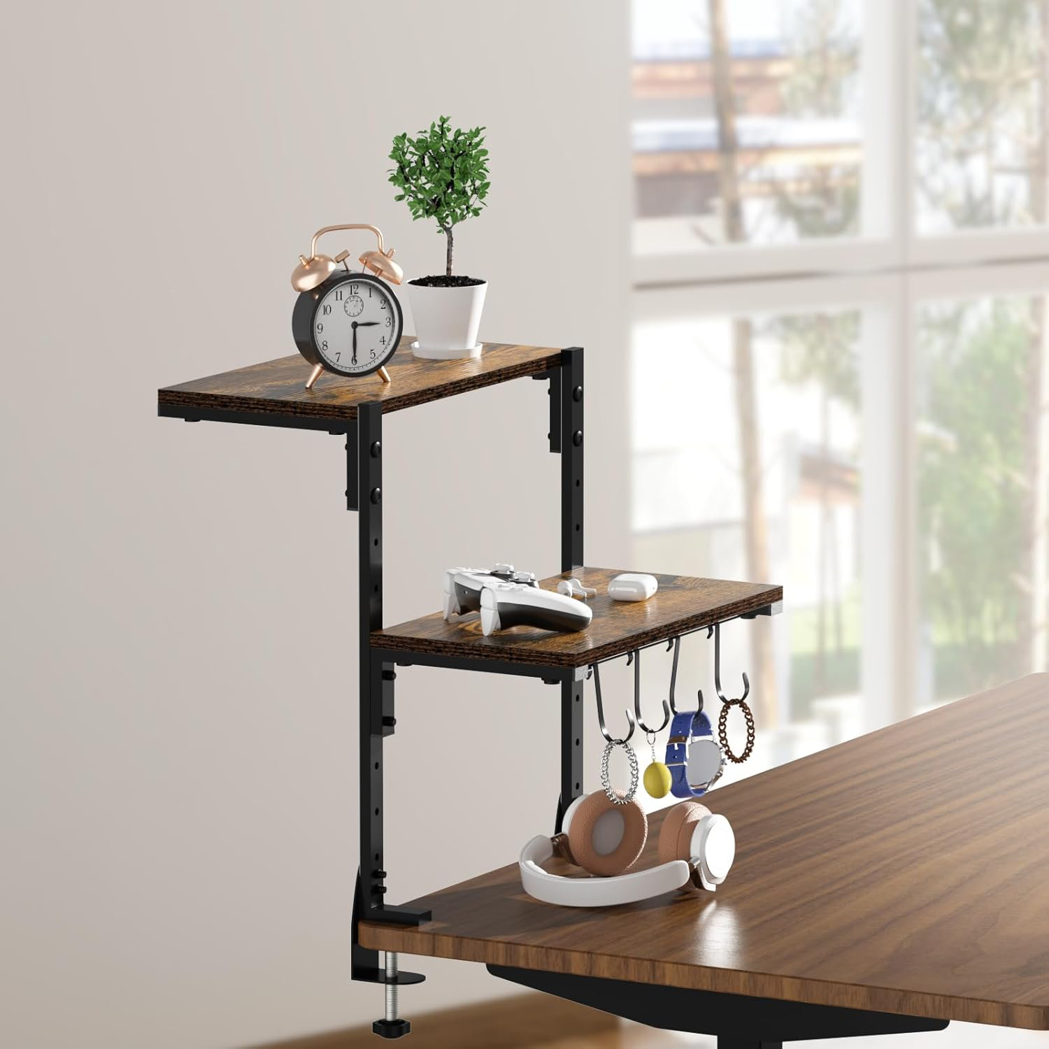 17 Stories Clamp-On Desk Shelf, 13 Inch Above Or Below Desk 2-Tier ...