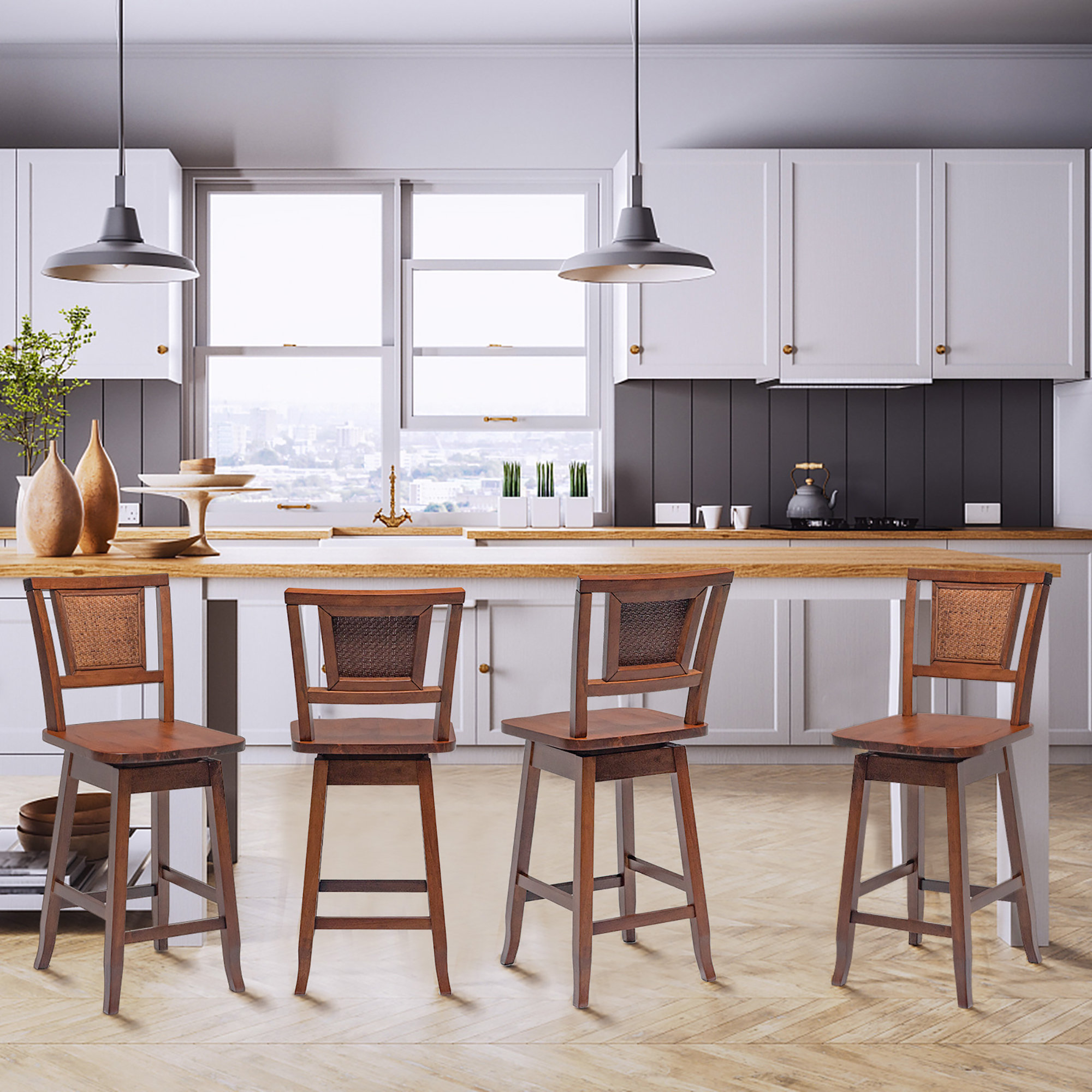 Red Barrel Studio® Swivel Bar Stools Counter Height Rubber Wood Pub ...