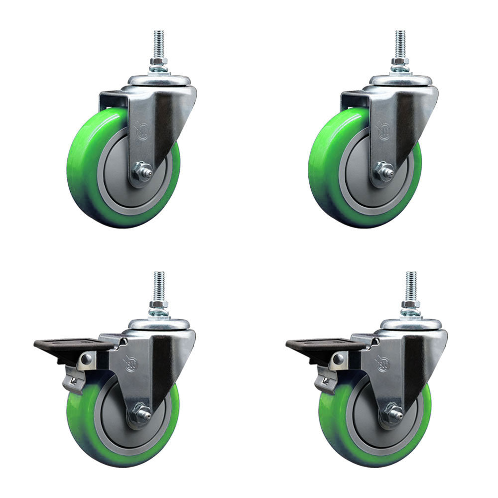 Service Caster Polyurethane Wheel Swivel 10mm Threaded Stem Caster Set ...