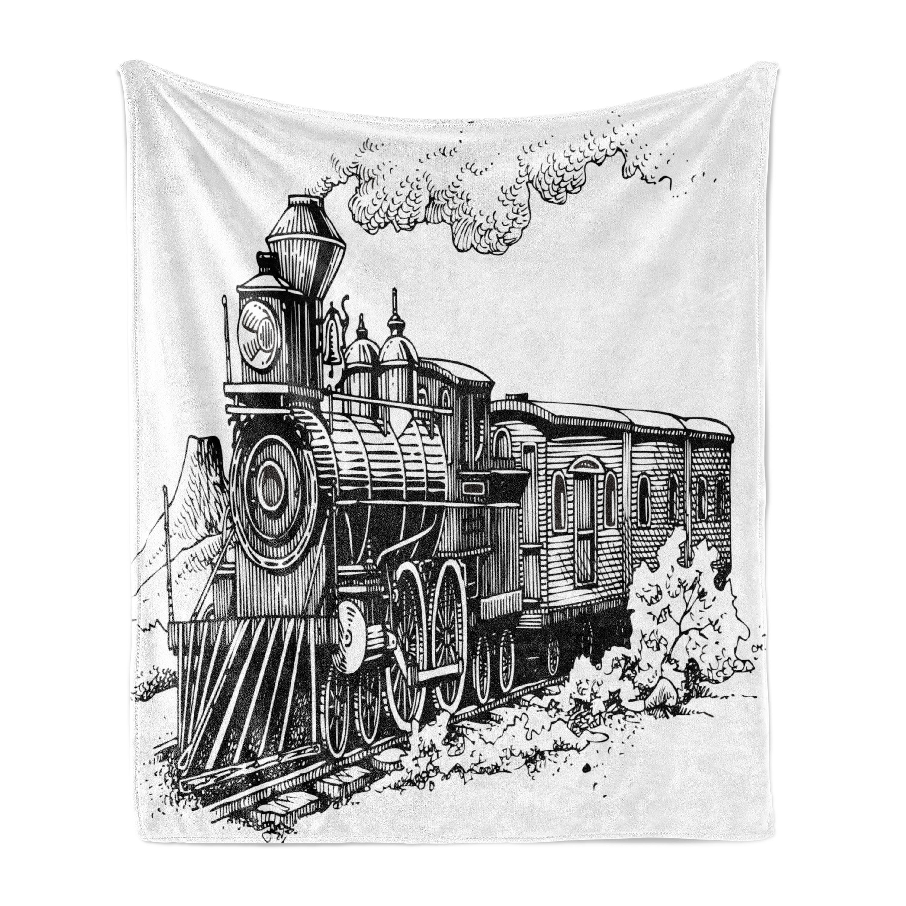 Ambesonne Steam Engine Fleece Throw Blanket Rustic Old Train Black and ...