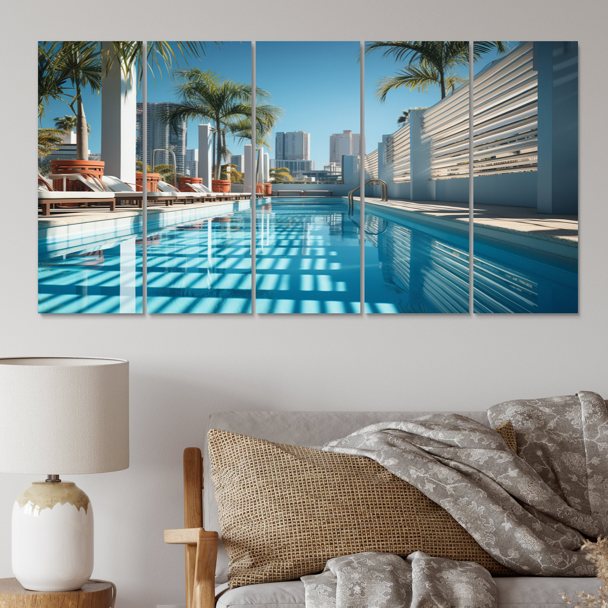 Latitude Run® Turquoise Miami Skyscraper Shadows - 5 Piece Wrapped ...