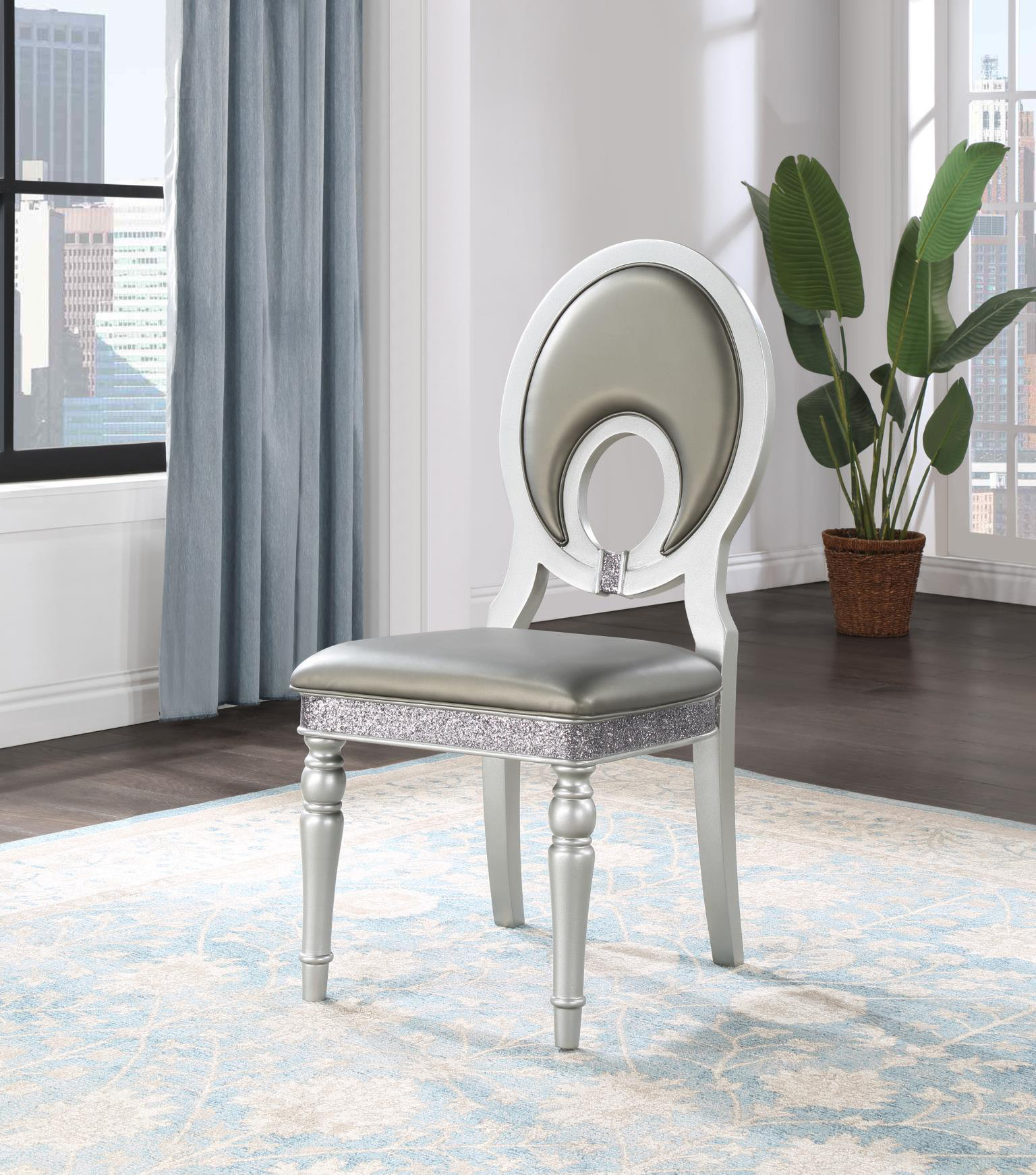 Rosdorf Park Silver Shimmer Round Back Side Chair (Set Of 2) | Wayfair