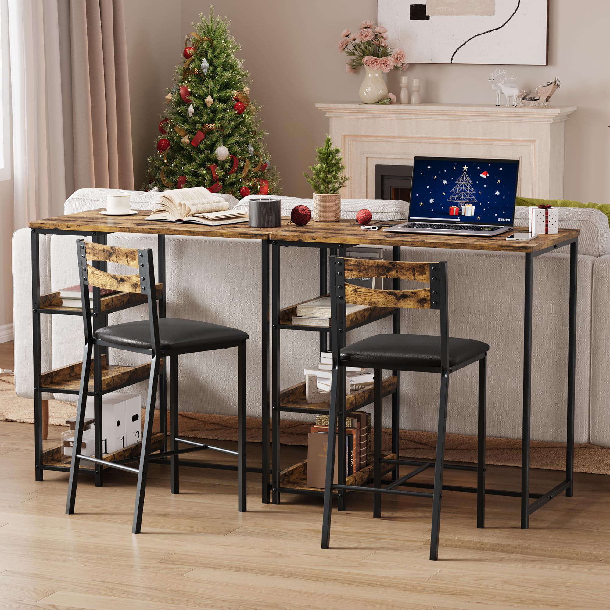 Latitude Run® 3-Piece Dining Table Set with Storage, Space-Saving Wood ...