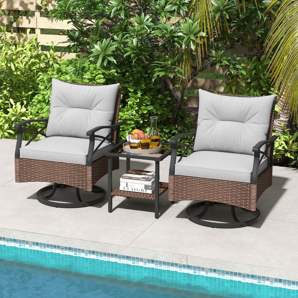 Winston Porter 3 Pcs Patio Swivel Rocker Set With 2-tier Coffee Table ...