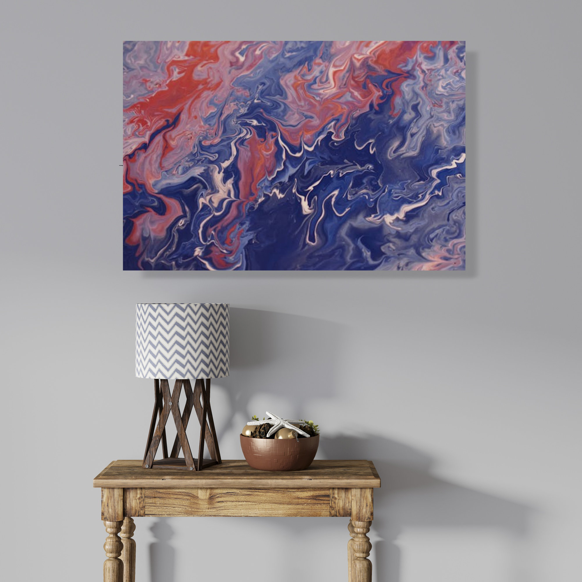 Wrought Studio™ Abstract Blue and Red Marbled Texture for Bold Decor ...