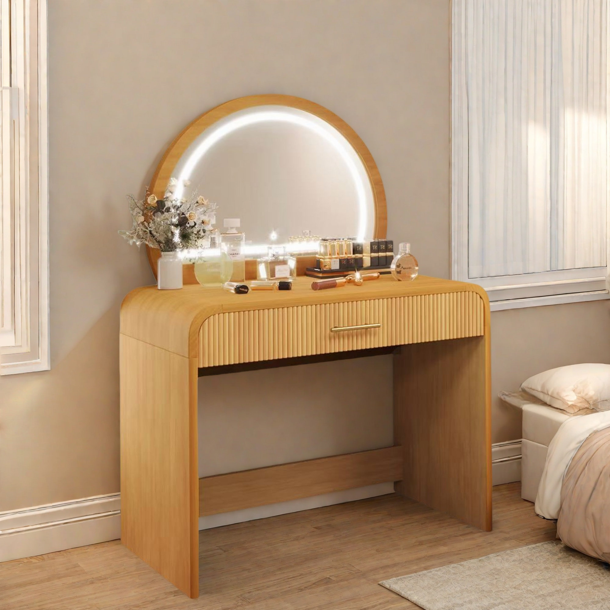 Brayden Studio® Makeup Vanity Table With Mirror Touch Screen Lighted ...