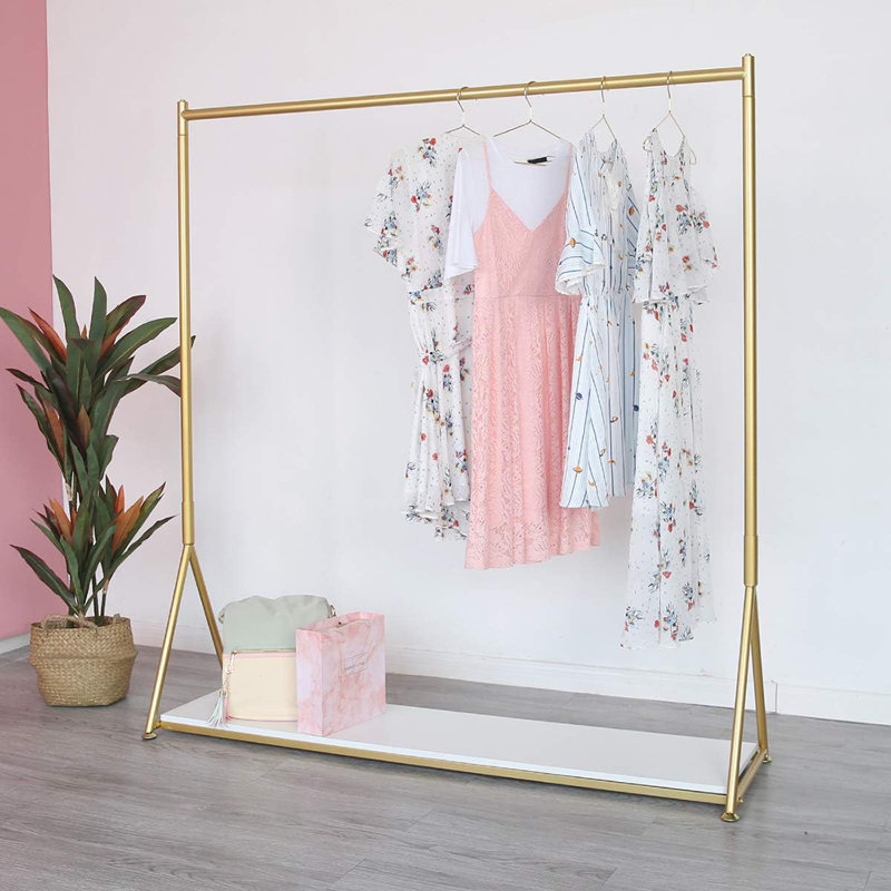 Ebern Designs Gold Clothing Rack With Shelf Heavy Duty Gold Garment ...