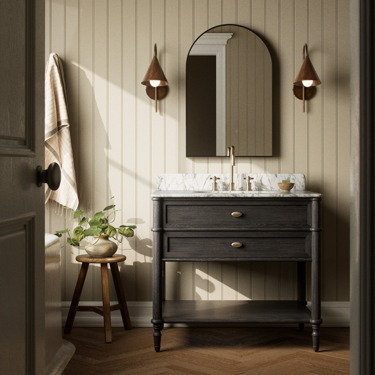 Four Hands Toulouse Single Vanity-Satin Black Veneer | Perigold