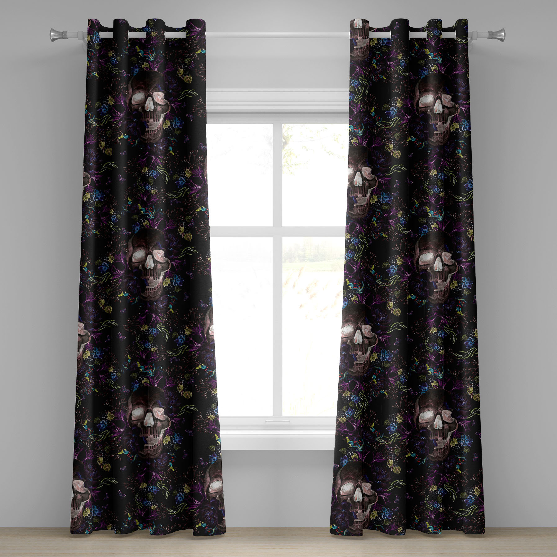 Dakota Fields Halloween Grommet Curtain Spooky Skull Exotics Boho Dark ...