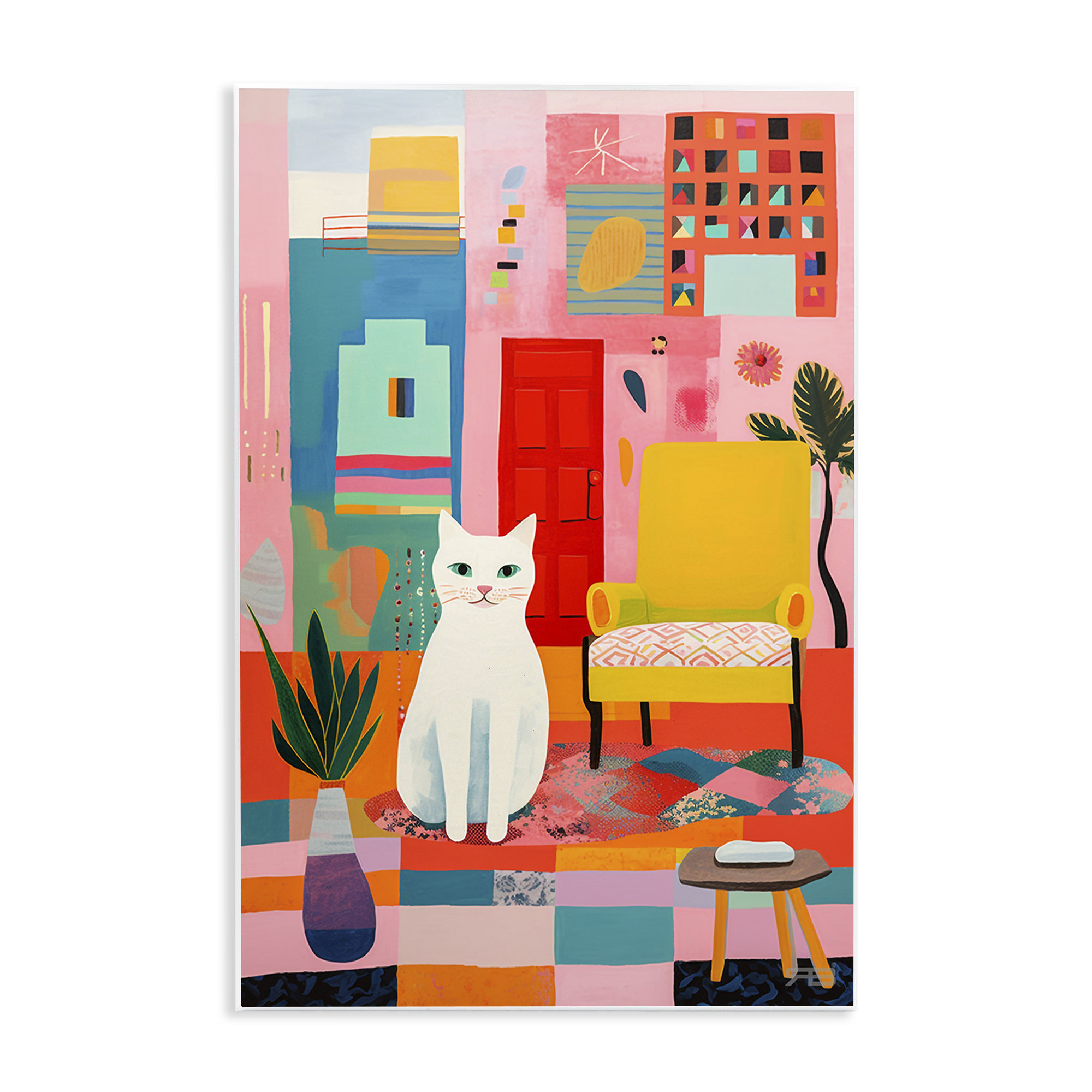 Dakota Fields Cat & Eclectic Design Wall Plaque Art by Roozbeh ...
