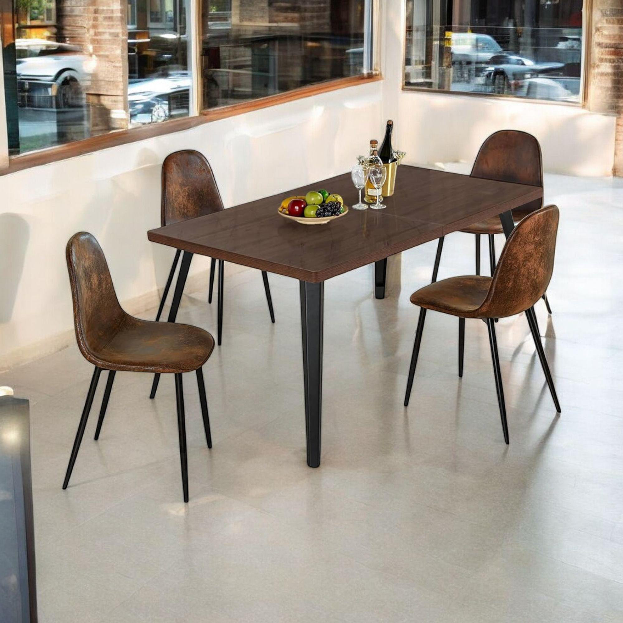 FurnitureR Modern Industrial 5-Piece Restaurant Table Set, 160Cm Dining ...