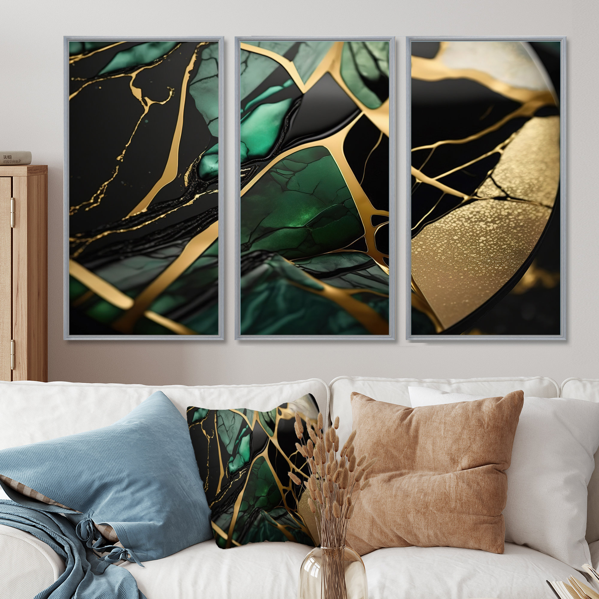 Design Art Abstract Geode Green III - 3 Piece Print | Wayfair