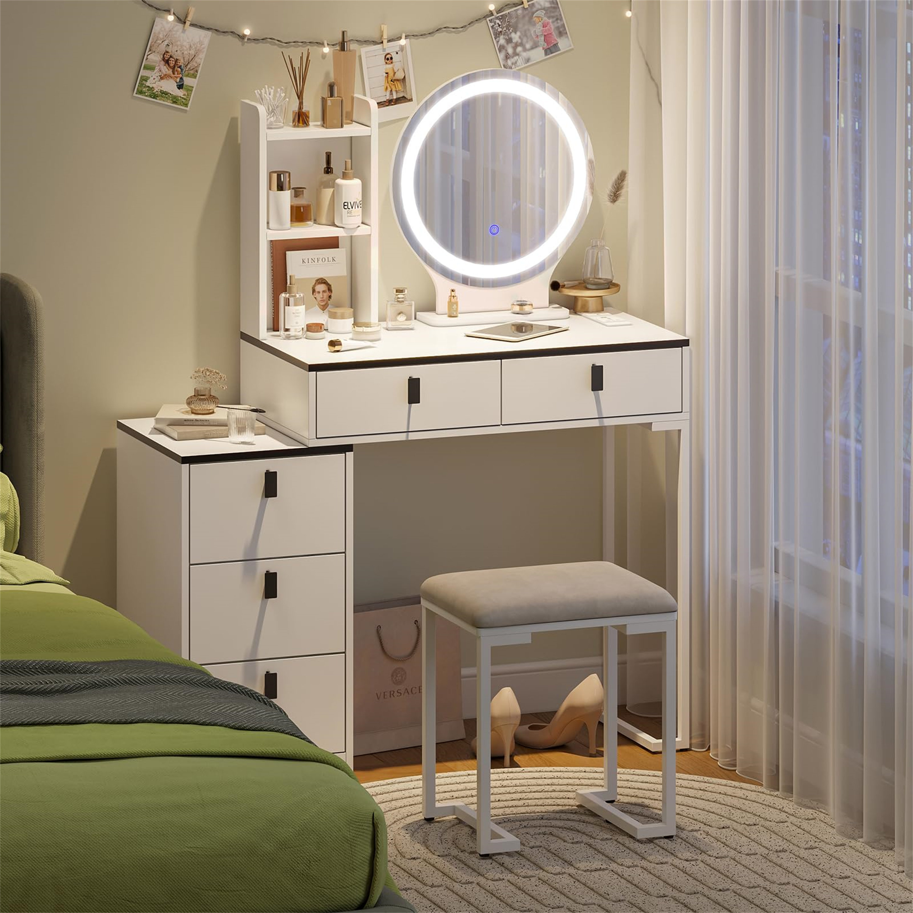 Brayden Studio Dressing Table With Mirror And Stool, Vanity Table Set ...