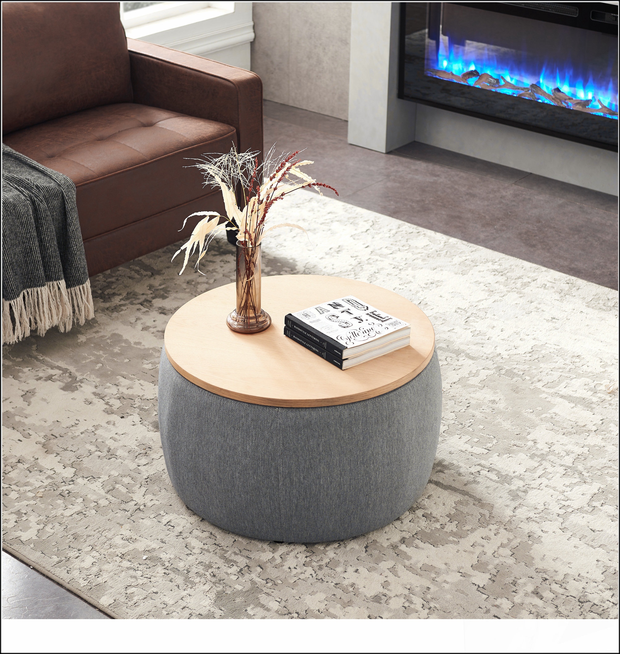Ebern Designs Round Ottoman Comfortable choice, multiple functions, classic design, and cozy ...